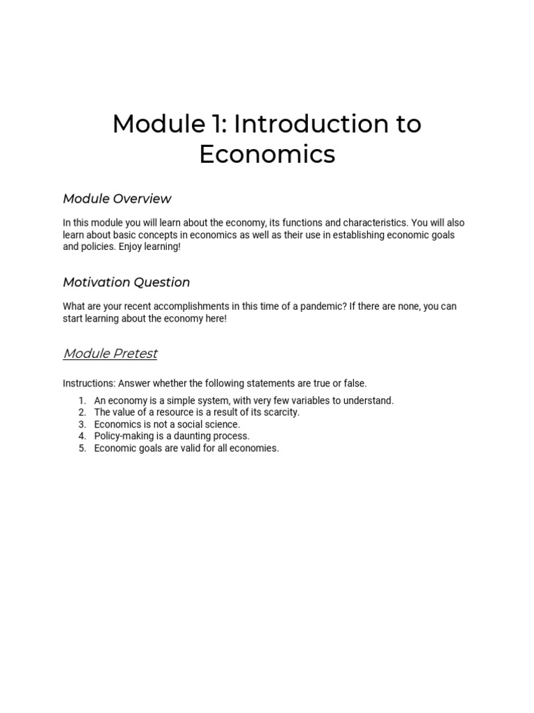 Econ Module 1 | PDF | Finance & Money Management