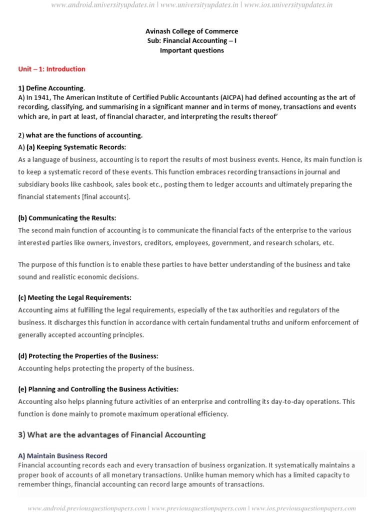 Important Questions Of Financial Accounting Sem 1 Pdf