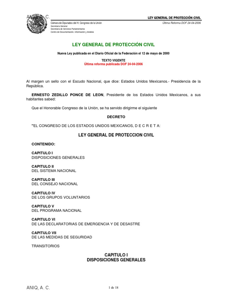 Ley General de Proteccion Civil | PDF