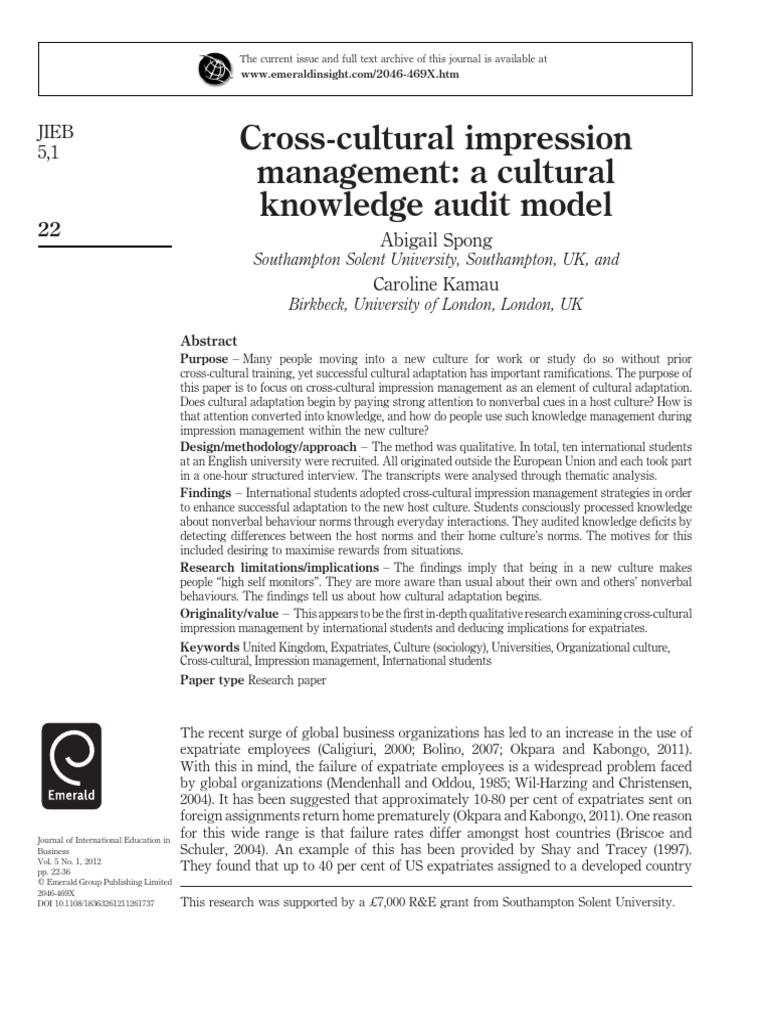 Cross-Cultural Impression Management A Cultural Knowledge Audit Model ...