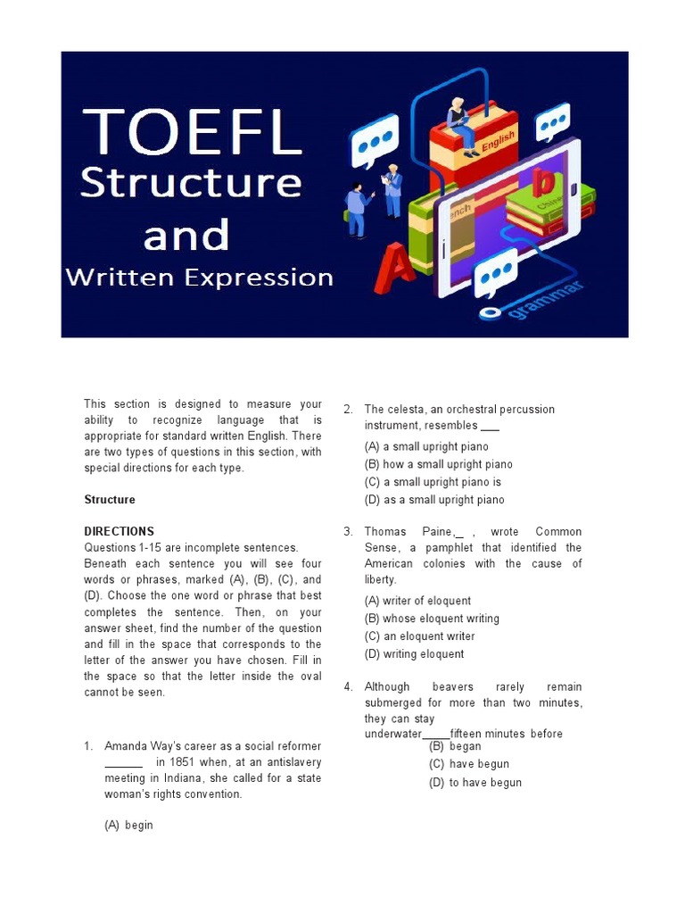 TOEFL Structure Practice Test | PDF | Water | Water Vapor