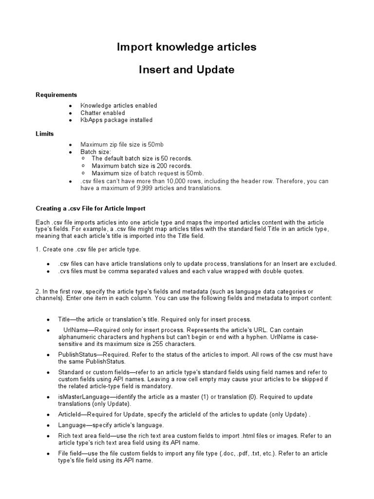 Salesforce Knowledge Heroku Article Importer | PDF | Comma Separated Values | Computer File