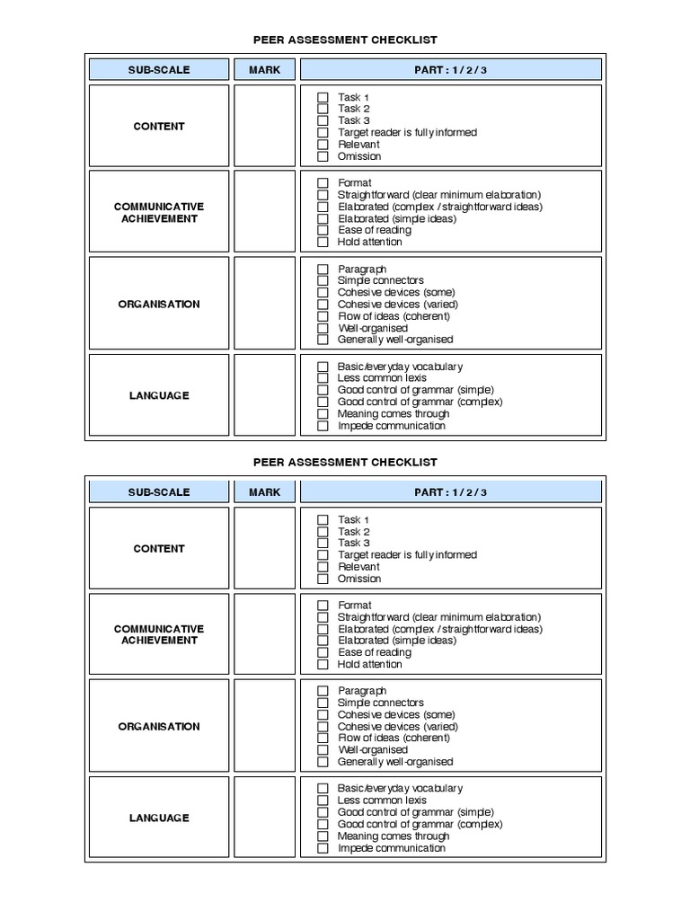 Peer Assessment Checklist | PDF