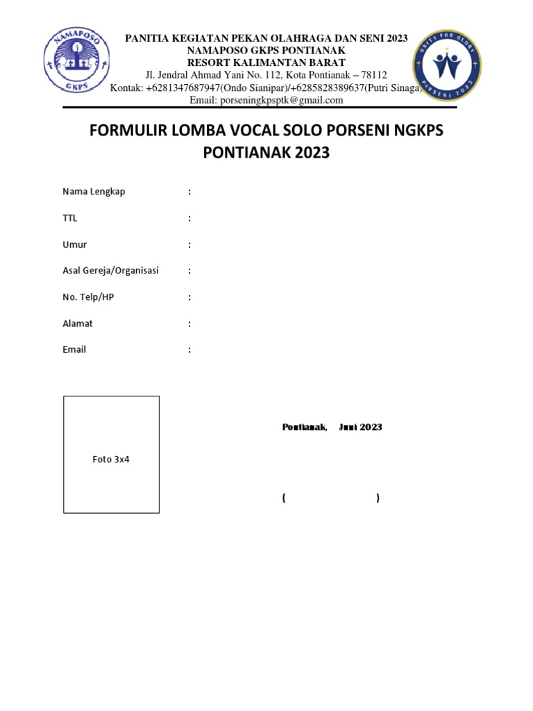 Formulir Pendaftaran Vokal Solo Putra Dan Putri | PDF