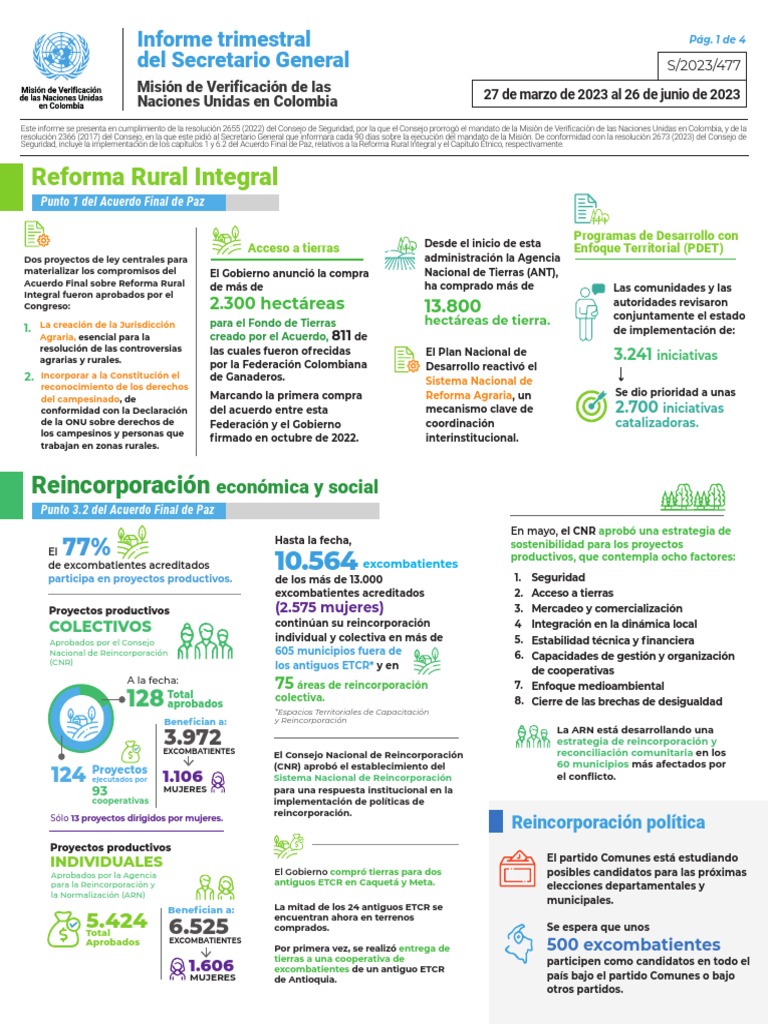 Informe Trimestral sobre Reincorporación en Colombia | PDF | Naciones ...