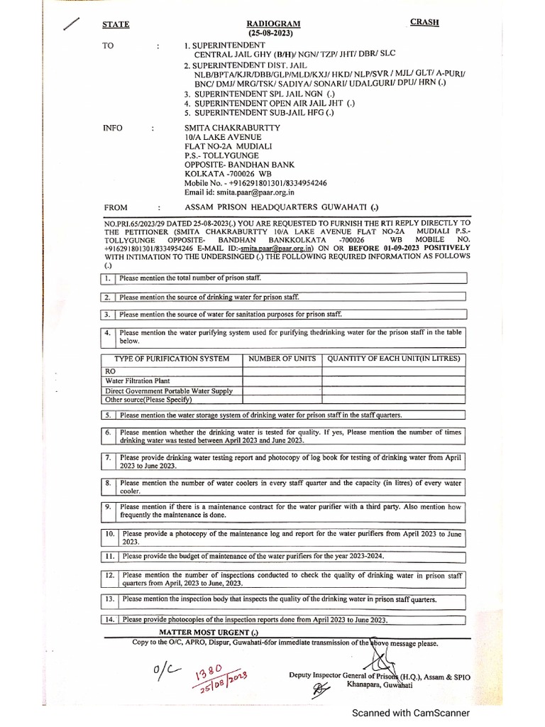 All Jail Message Regarding RTI 2 | PDF