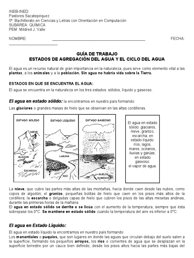 Hoja de Trabajo Edos Del Agua y Ciclo Del Agua QUÍMICA | PDF | Agua ...