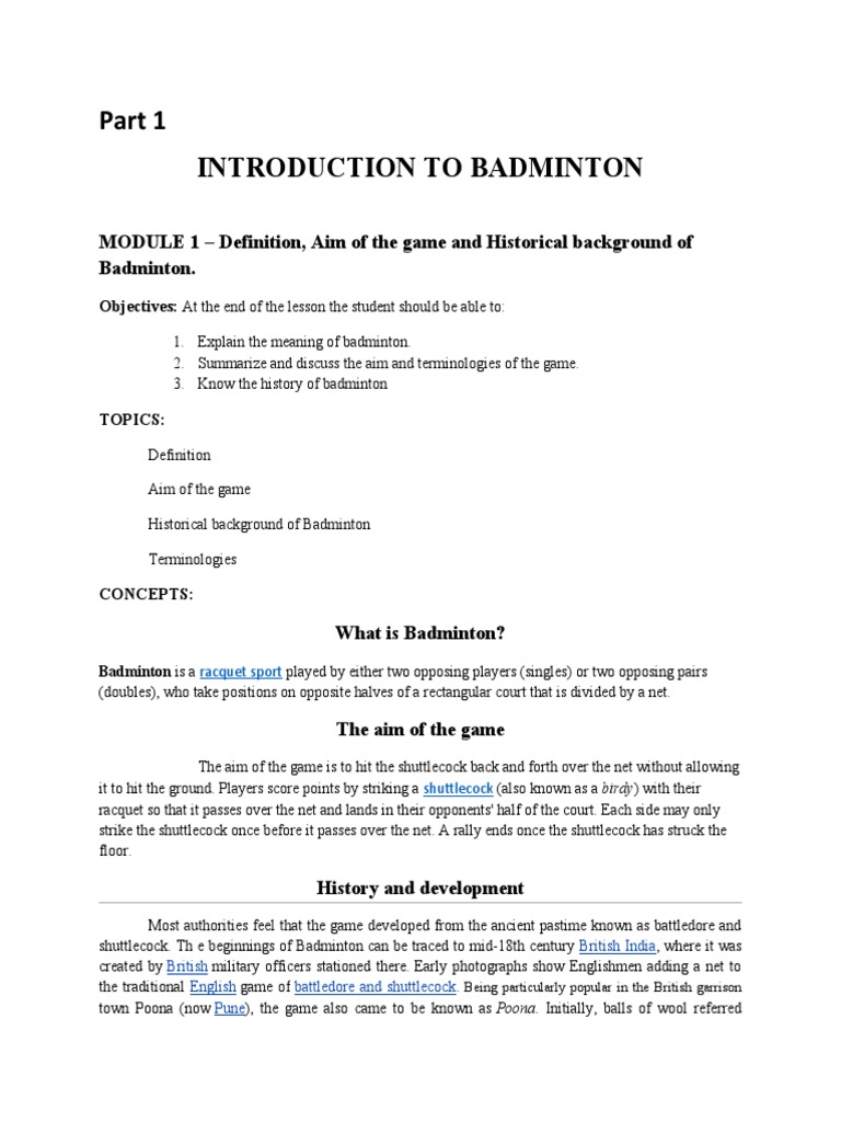 Badminton Basics for Beginners | PDF