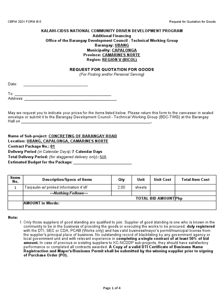 2.Request for Quotation - Package 1 (Project Signage) | PDF