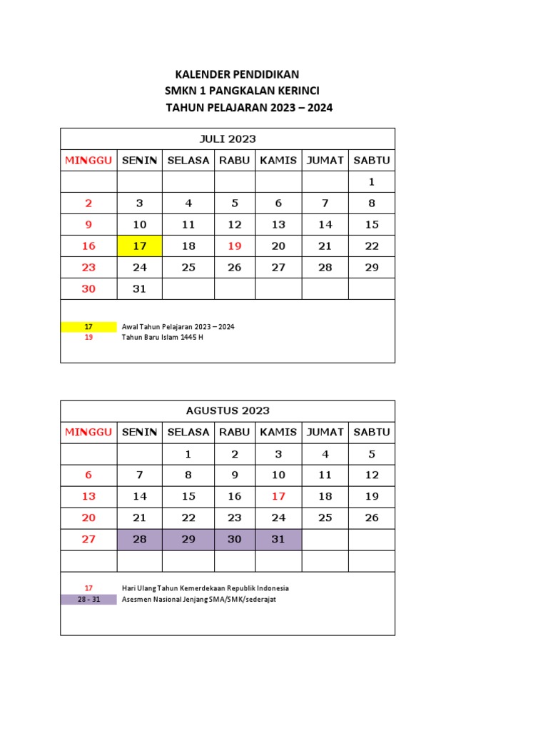 Kalender Pendidikan Provinsi Riau TP 2023 - 2024 | PDF