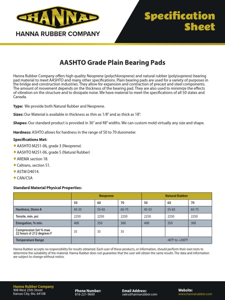 AASHTO Grade Plain Bearing Pads | PDF