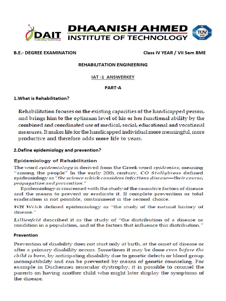 IAT 1 Answer Key RHE | PDF | Physical Therapy | Preventive Healthcare