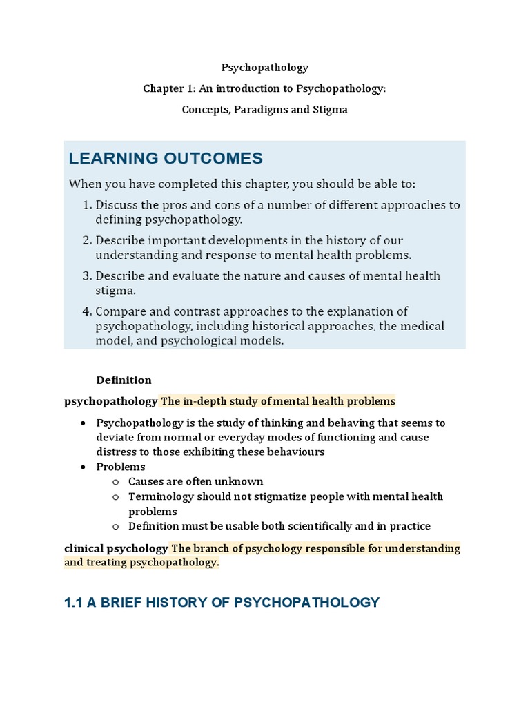 Introduction to Psychopathology Concepts | PDF | Psychopathology | Id