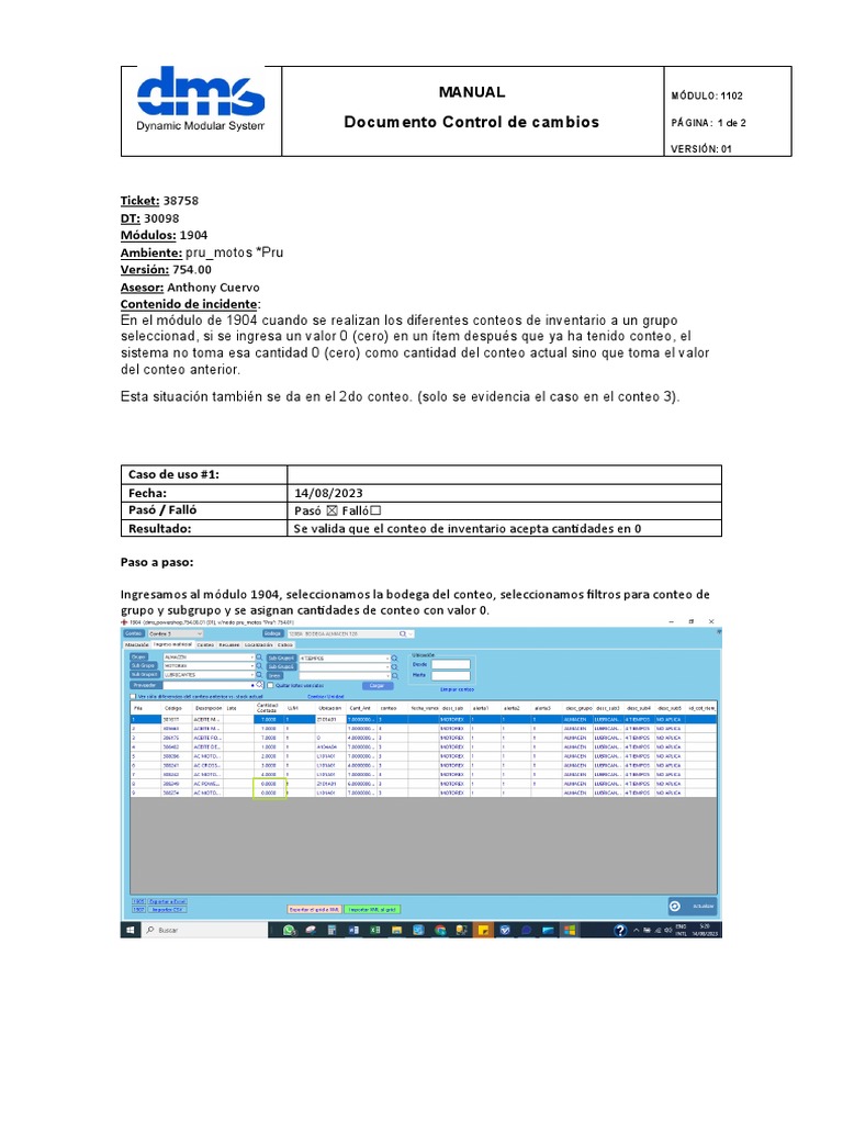 Pruebas Ticket 38758 - DT 30098 | PDF