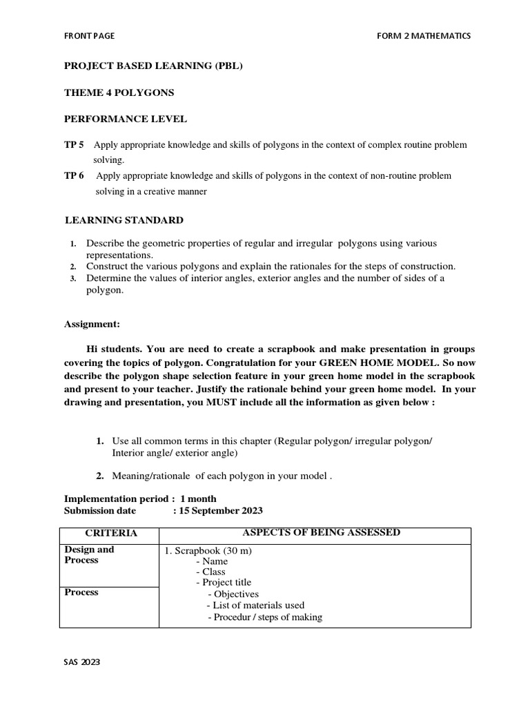 PBL Maths Polygons 2023 | PDF