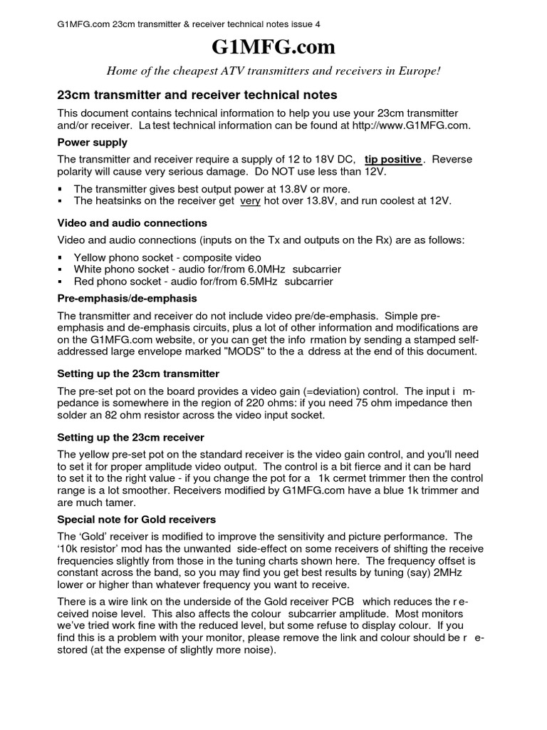 23cm - RX TX - Instructions G1MFG v4 | PDF | Radio | Manufactured Goods