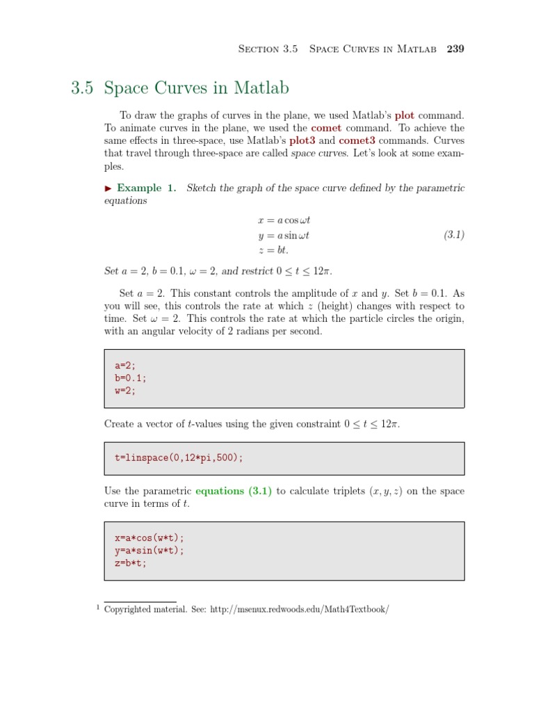 Space Curves Matlab | PDF