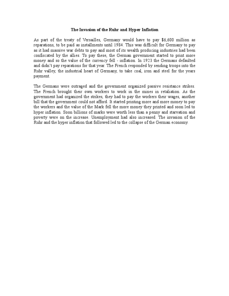 Ruhr Invasion and Hyperinflation Impact | PDF