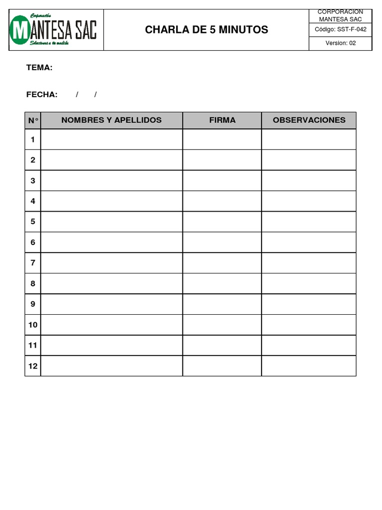 Lista de Asistencia Charla MANTESA | PDF