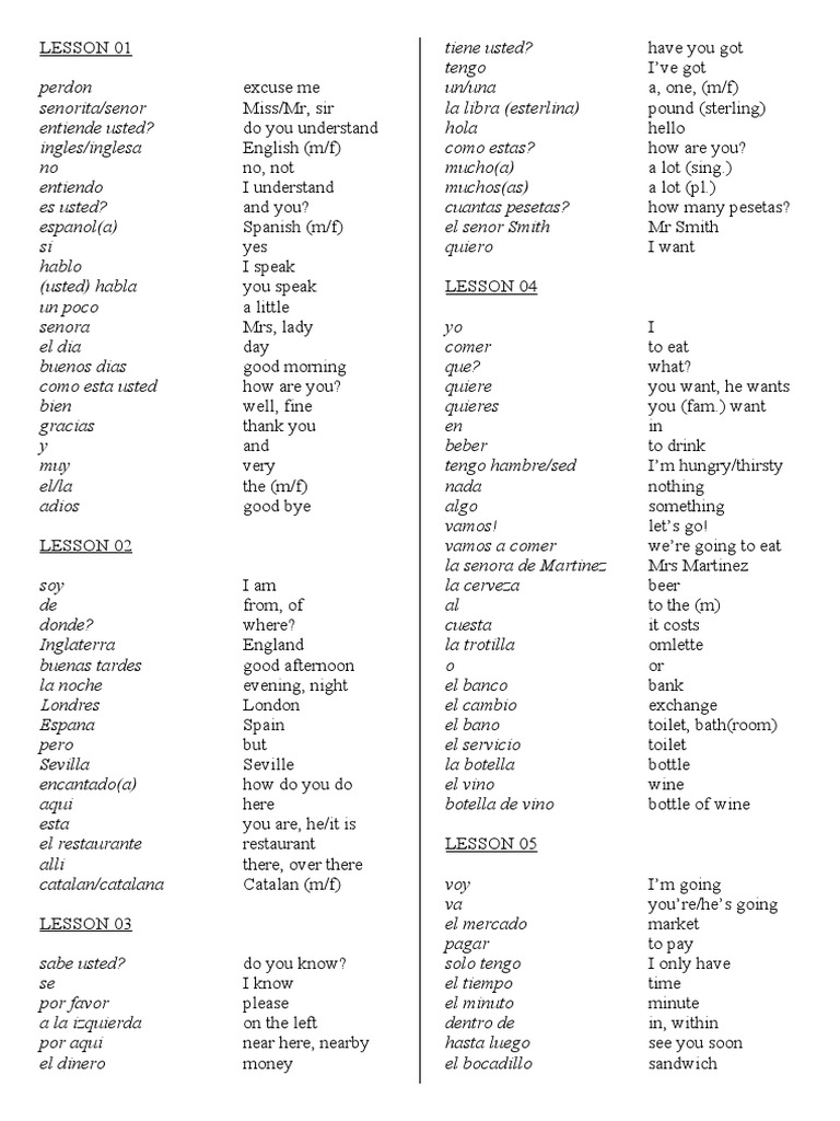 Frases y Conversaciones Básicas en Español | PDF | Alimentos