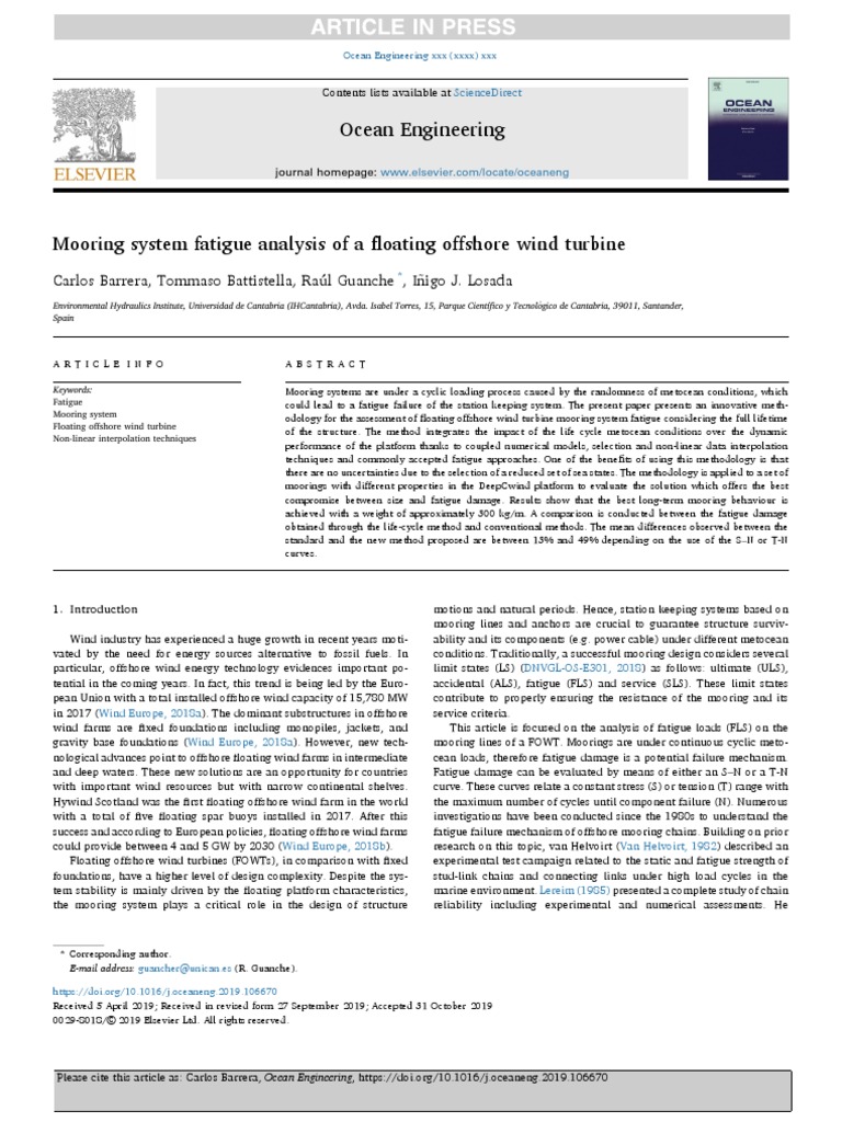 Mooring System Fatigue Analysis of A Floating Offshore Wind Turbine ...
