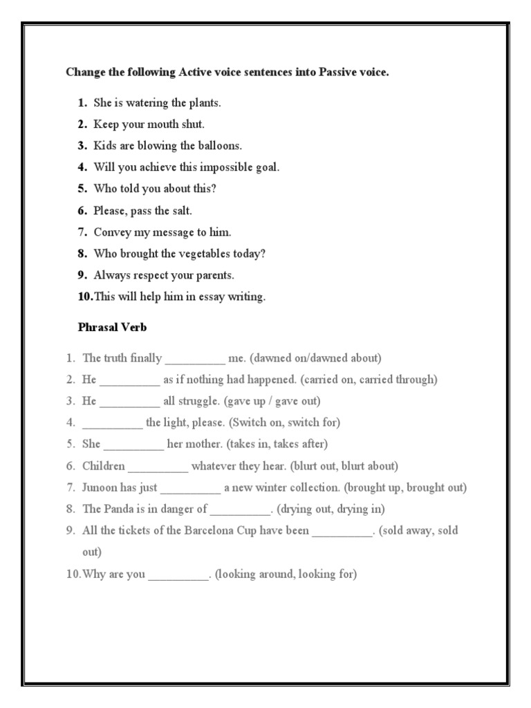 Transforming Active to Passive Voice | PDF | Language Arts & Discipline ...