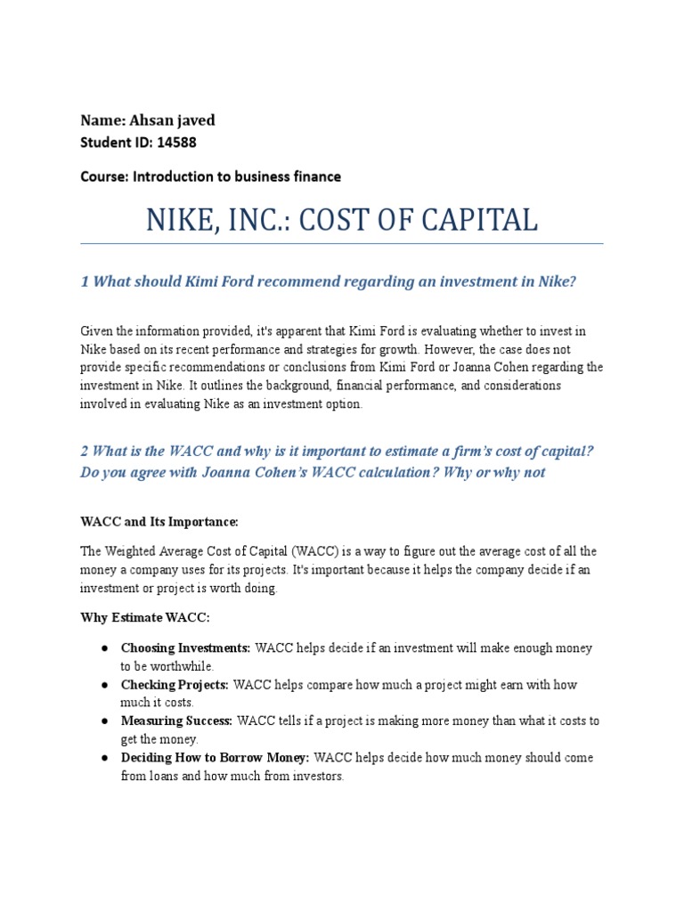 Nike WACC and Investment Analysis | PDF