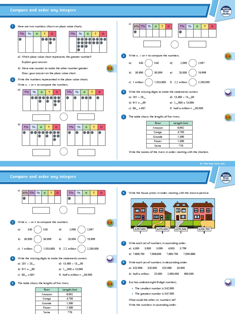 Y6 Autumn Block 1 D6 Compare and Order Any Integers | PDF | Mathematics ...