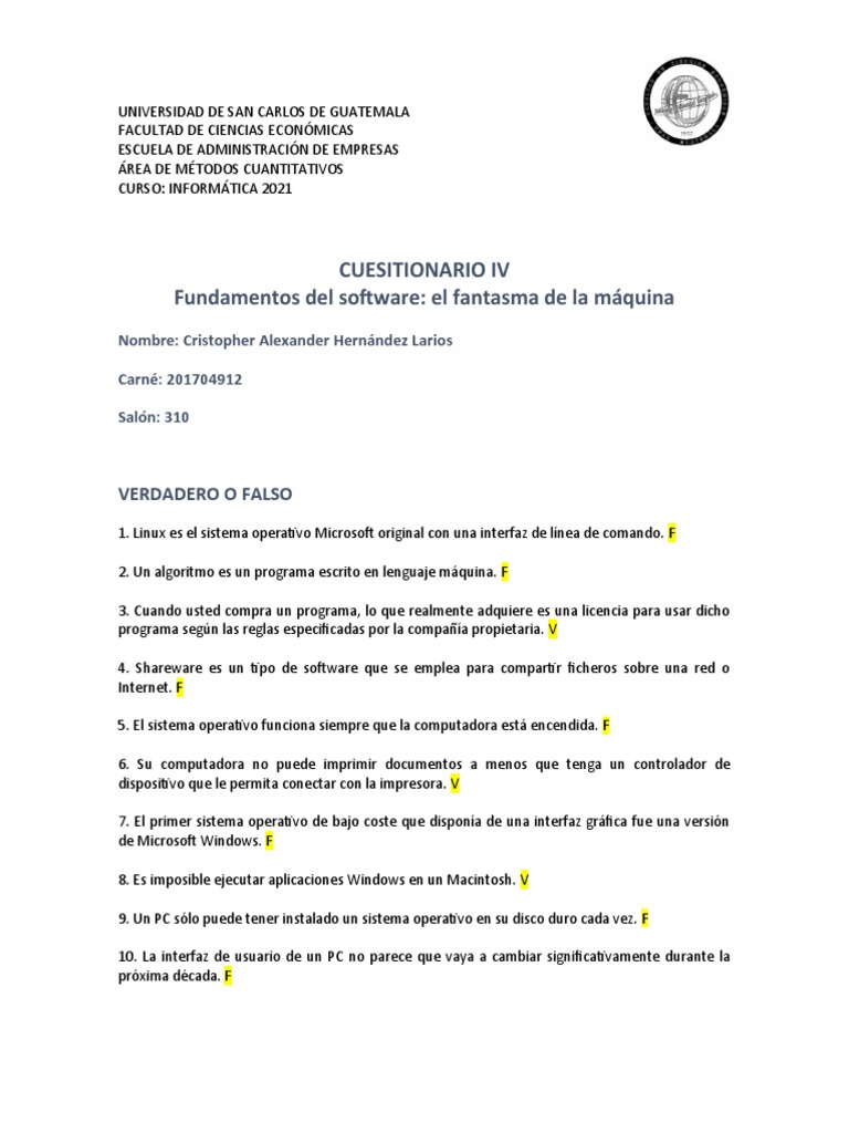 Cuestionario Capitulo 4 201704912 Cristopher Hernandez | PDF
