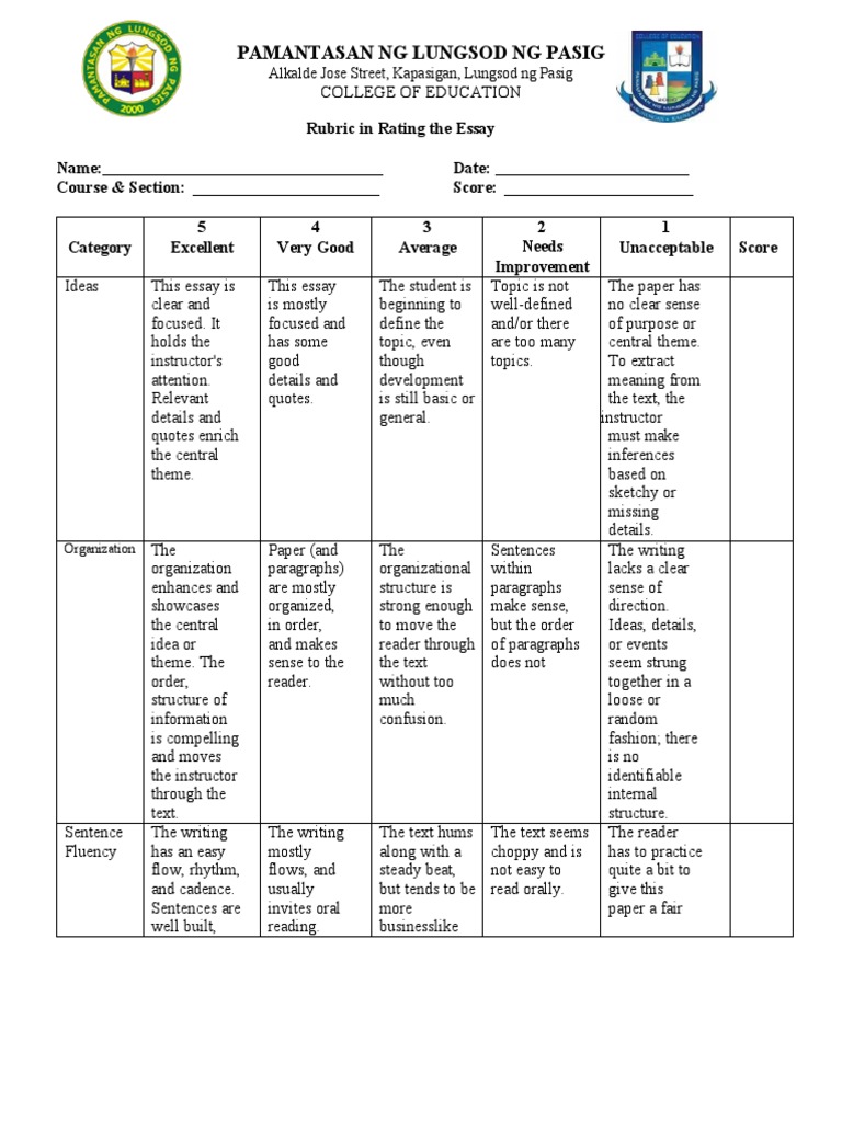 5rubric in Rating An Essay | PDF | Essays | Punctuation