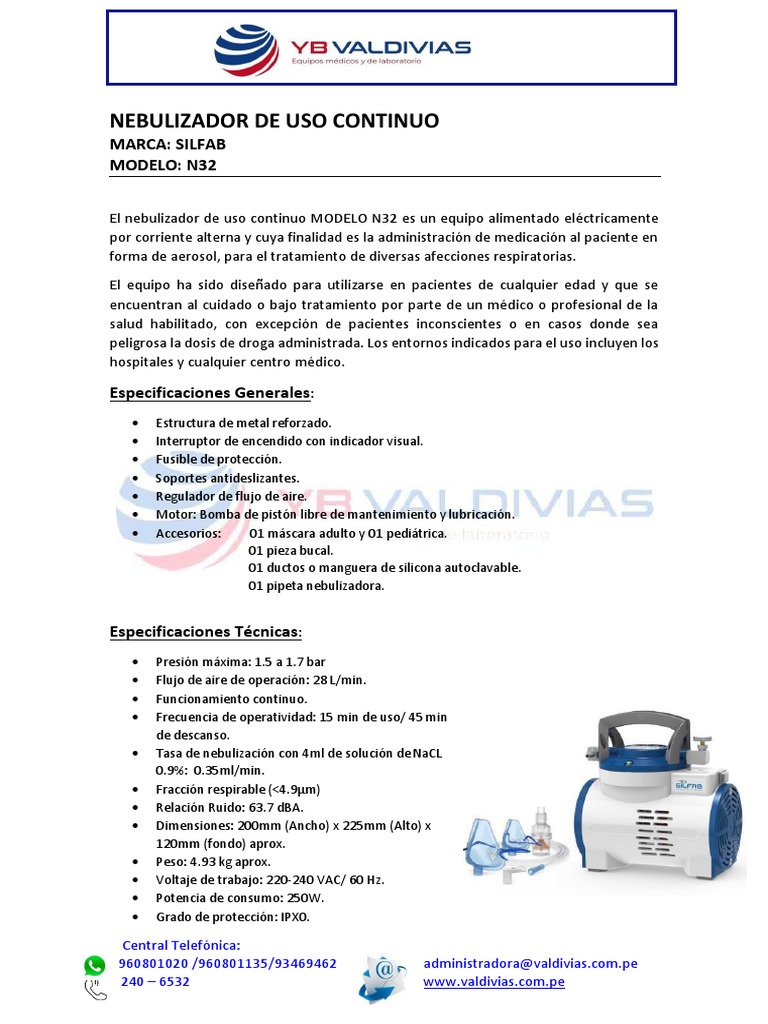 Nebulizador de Uso Continuo Marca Silfab Mod N32 2 | PDF