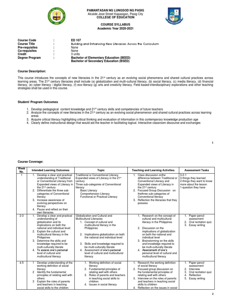 ED 107 Course Syllabus | PDF