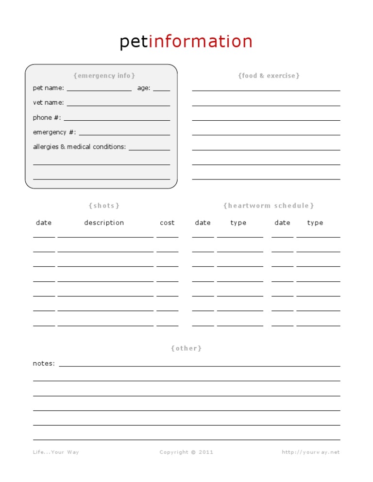 Pet Information Sheet | PDF