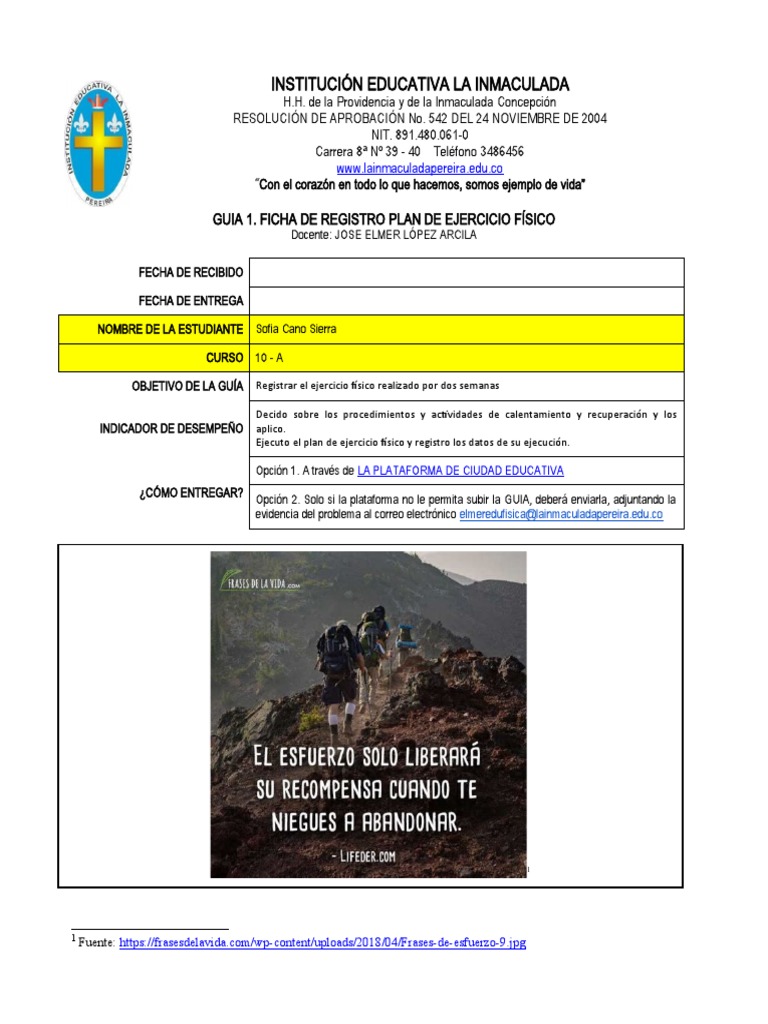 Guia 1 Ficha de Registro de Plan de Ejercicio Fisico 10 2do Periodo | PDF | Corriendo