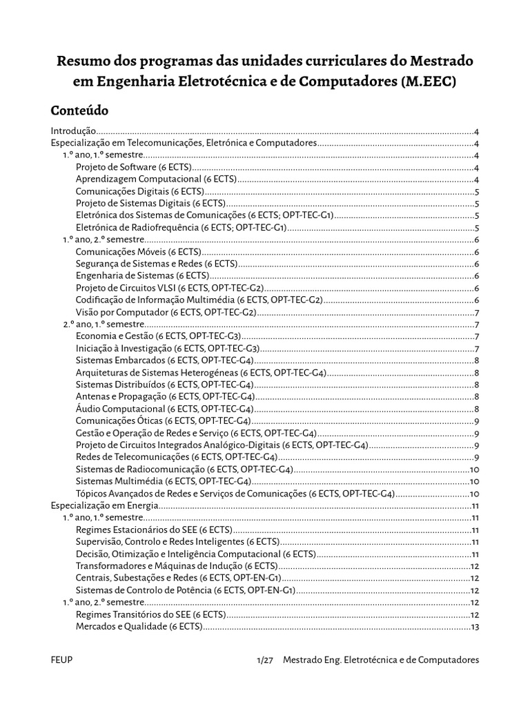 Programas - M - EEC - Curso FEUP | PDF