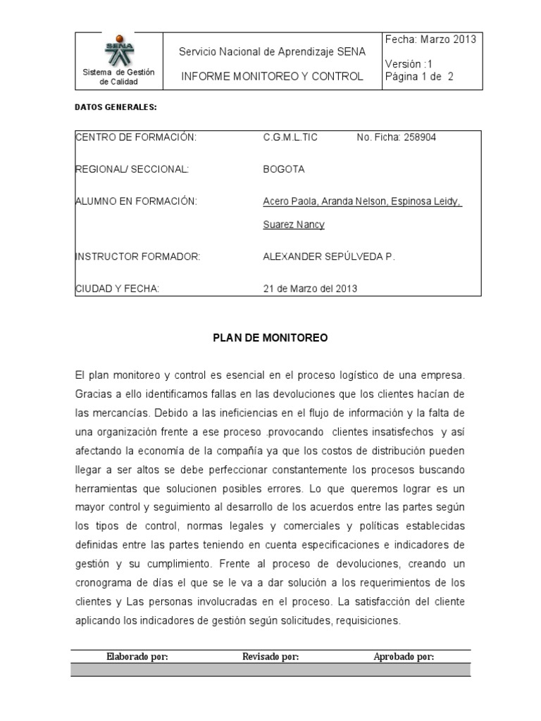 Informe de Monitoreo y Control - Final | PDF | Marketing | Procesos de ...