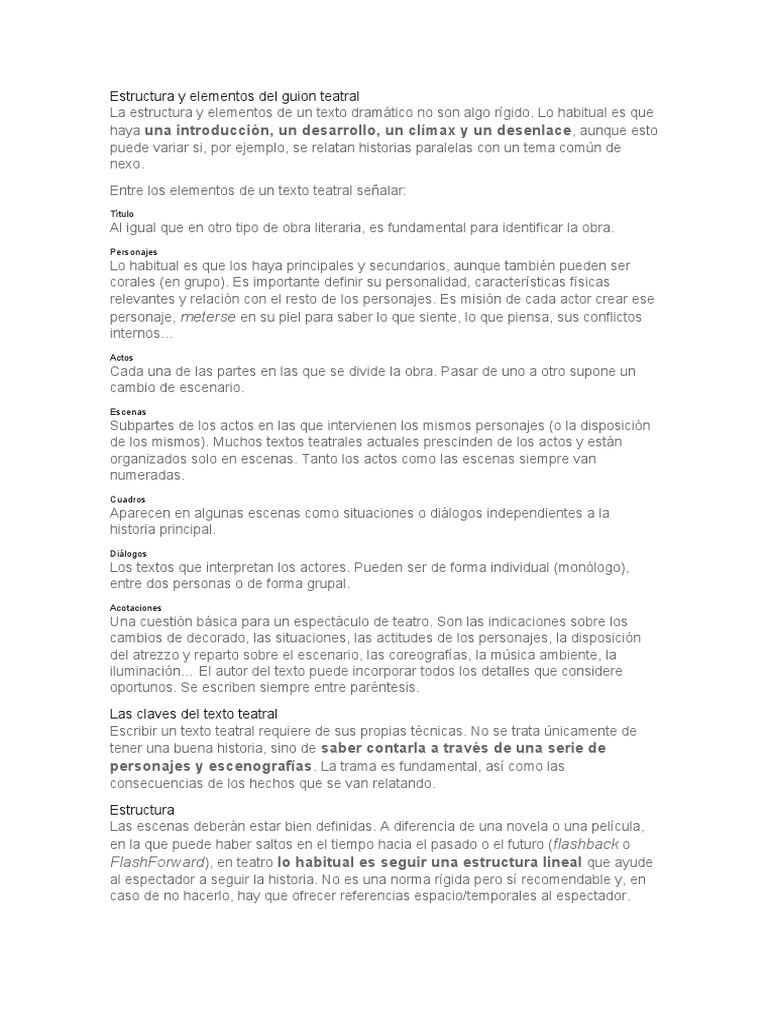 Estructura y Elementos Del Guion Teatral | PDF | Teatro | Entretenimiento