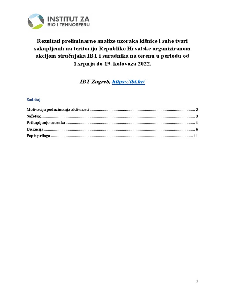 Rezultat Preliminarne Analize Uzoraka Kisnice I Suhe Tvari | PDF