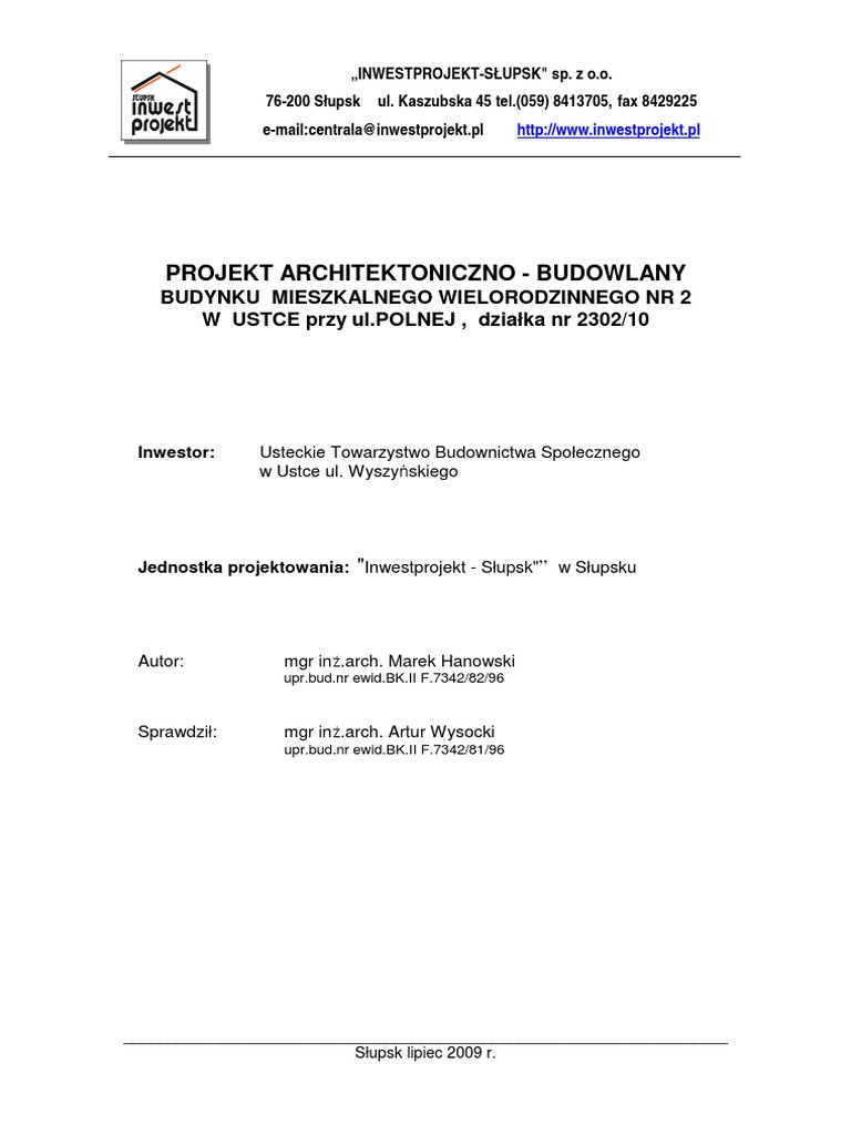 Projekt Architektoniczno - Budowlany Budynku Mieszkalnego Wielorodzinnego | PDF