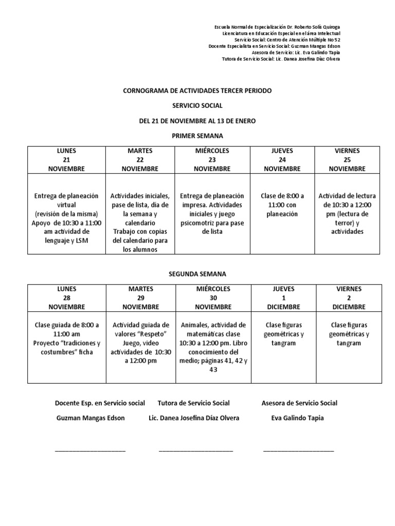Cornograma de Actividades Tercer Periodo | PDF