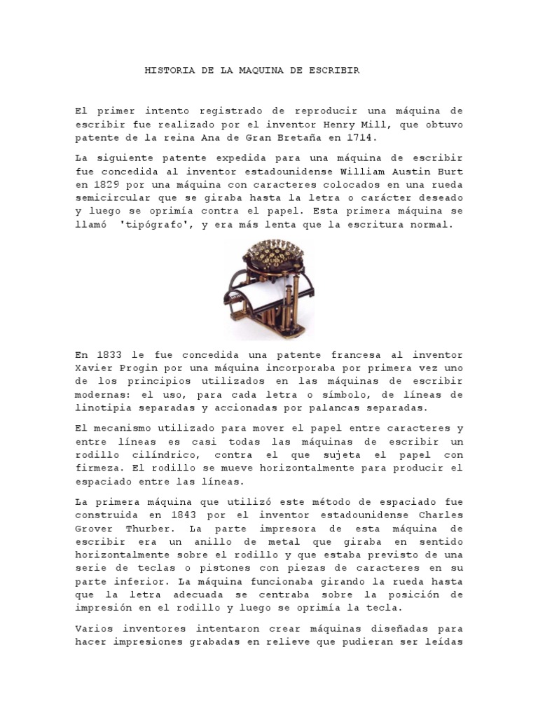 Historia de la Máquina de Escribir | PDF