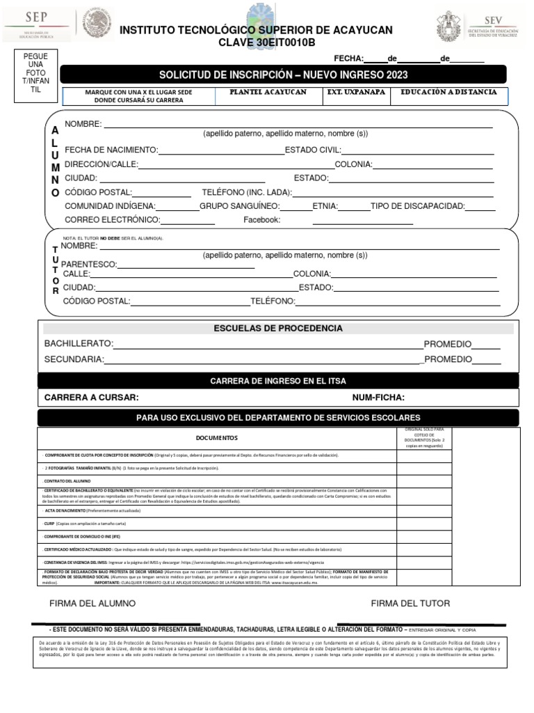 1 ITSA-AC-PO-001-02 SOLICITUD DE INSCRIPCION - Rev 6 | PDF