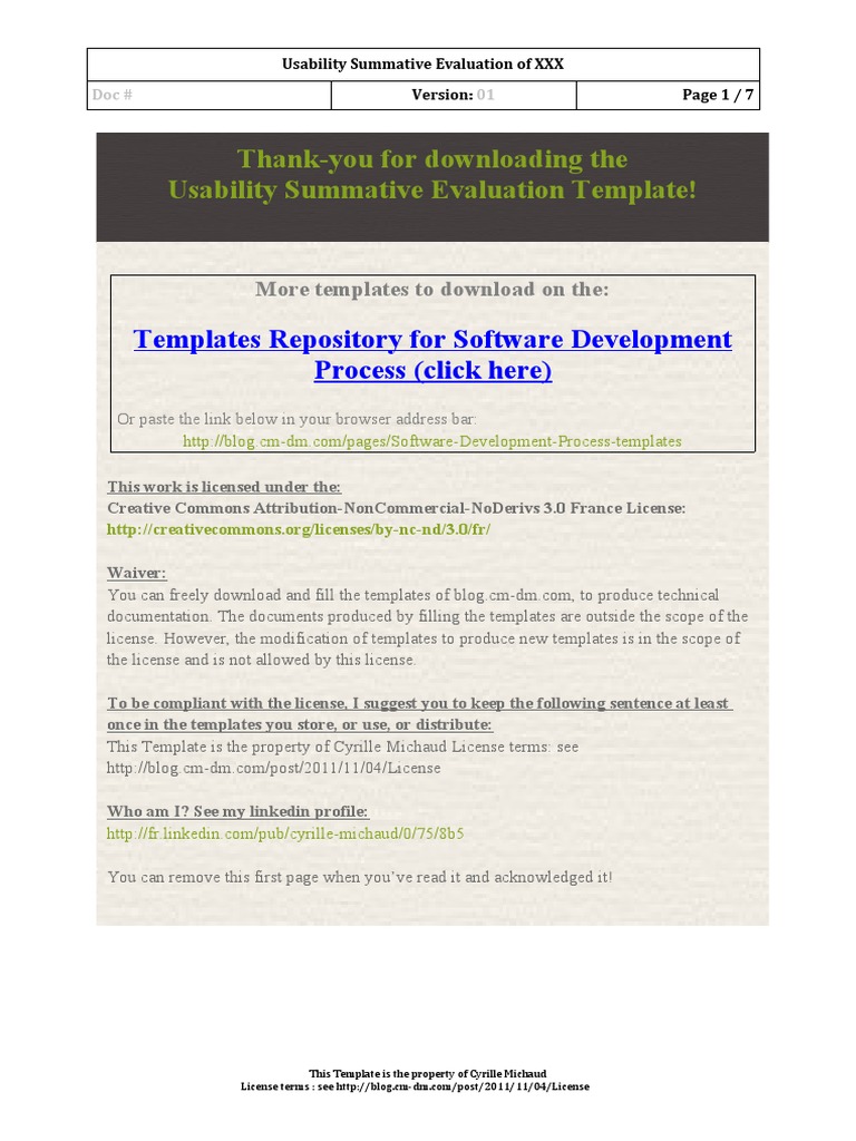 Usability Summative Evaluation Template | PDF | Technology & Engineering