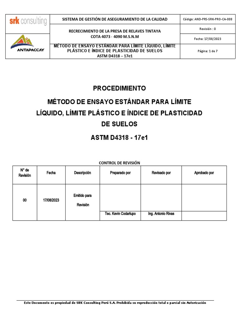 And PRS SRK Pro Ca 008 - Astm - D4318 | PDF