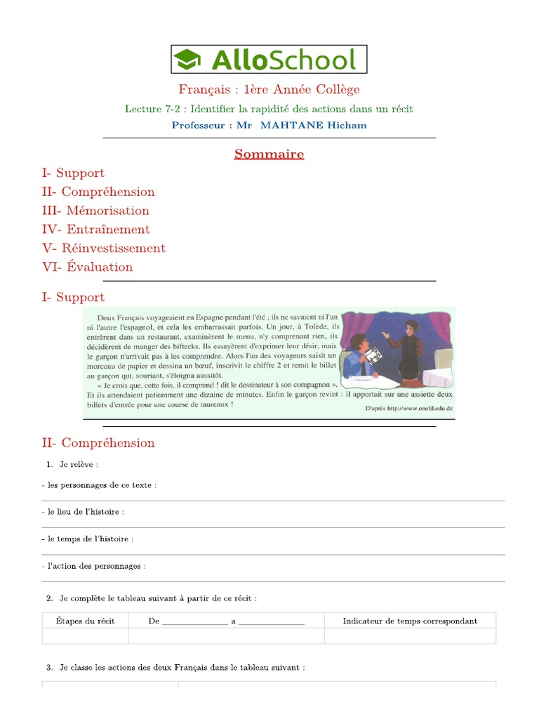 Lecture 7 2 Identifier La Rapidite Des Actions Dans Un Recit 2 | PDF
