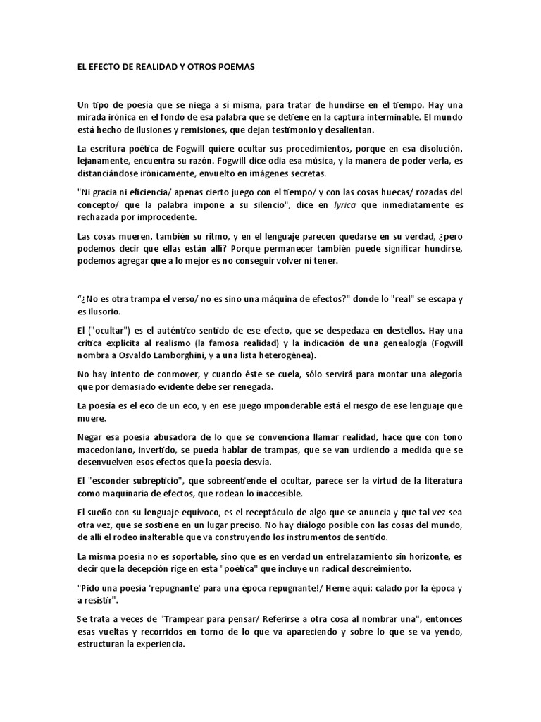 El Efecto de La Realidad y Otros Poemas Jorge Quiroga | PDF | Poesía | Verdad