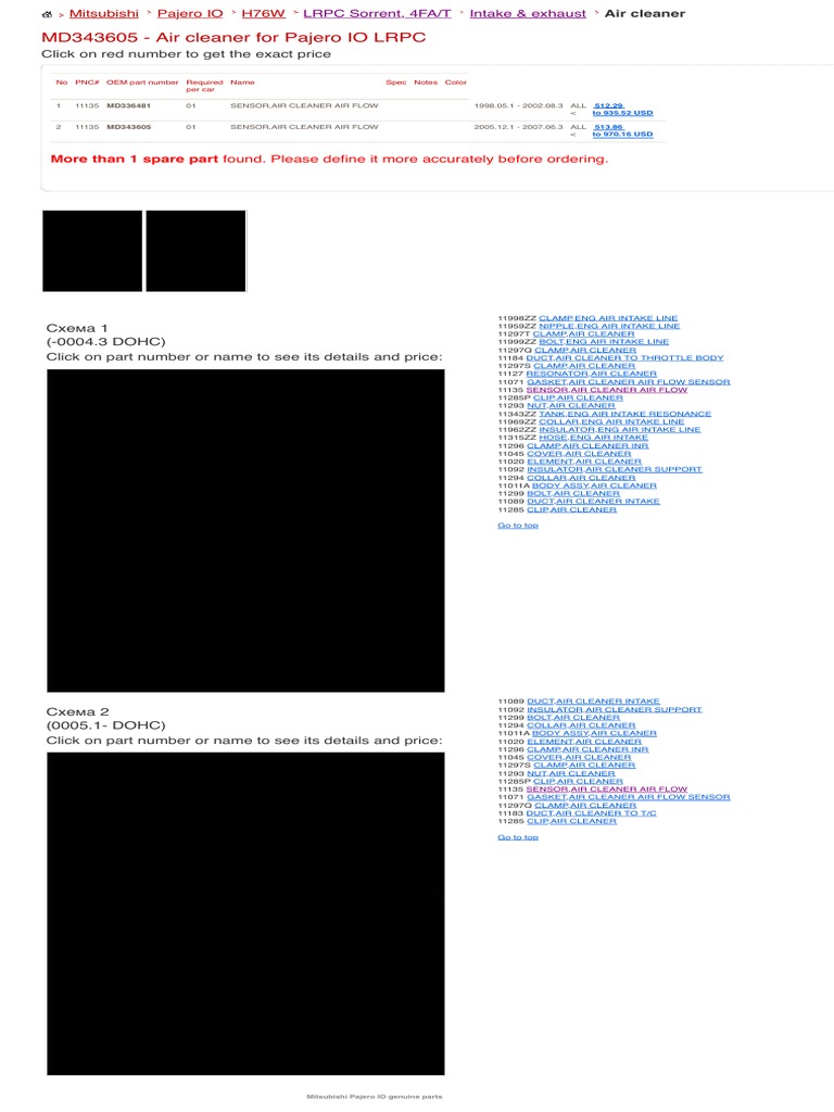 MD343605 - Air Cleaner For Mitsubishi Pajero IO LRPC - Genuine Parts | PDF | Manufactured Goods ...