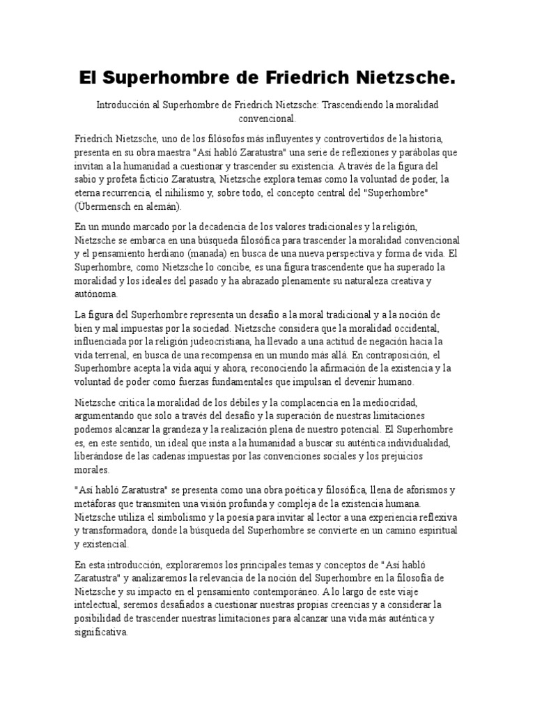 El Superhombre de Friedrich Nietzsche | PDF