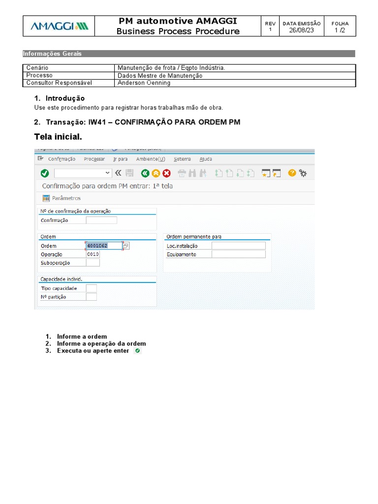 P.O - Apontamento Horas Mão de Obra - IW41 | PDF