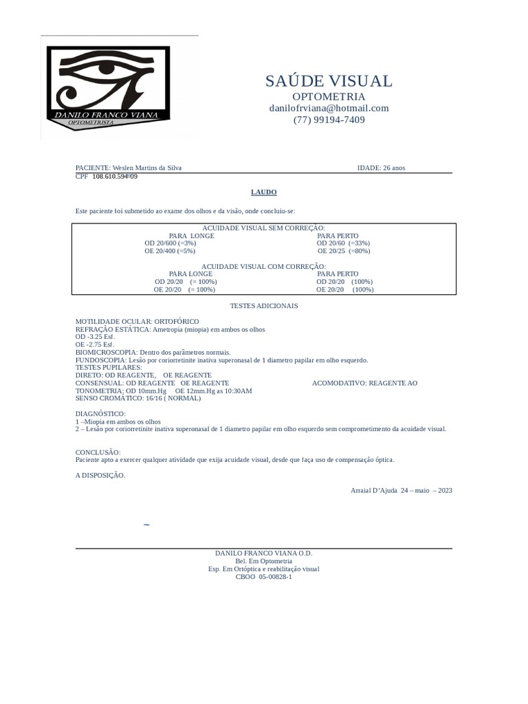 Acuidade Visual Weslen | PDF | Acuidade visual | Olho